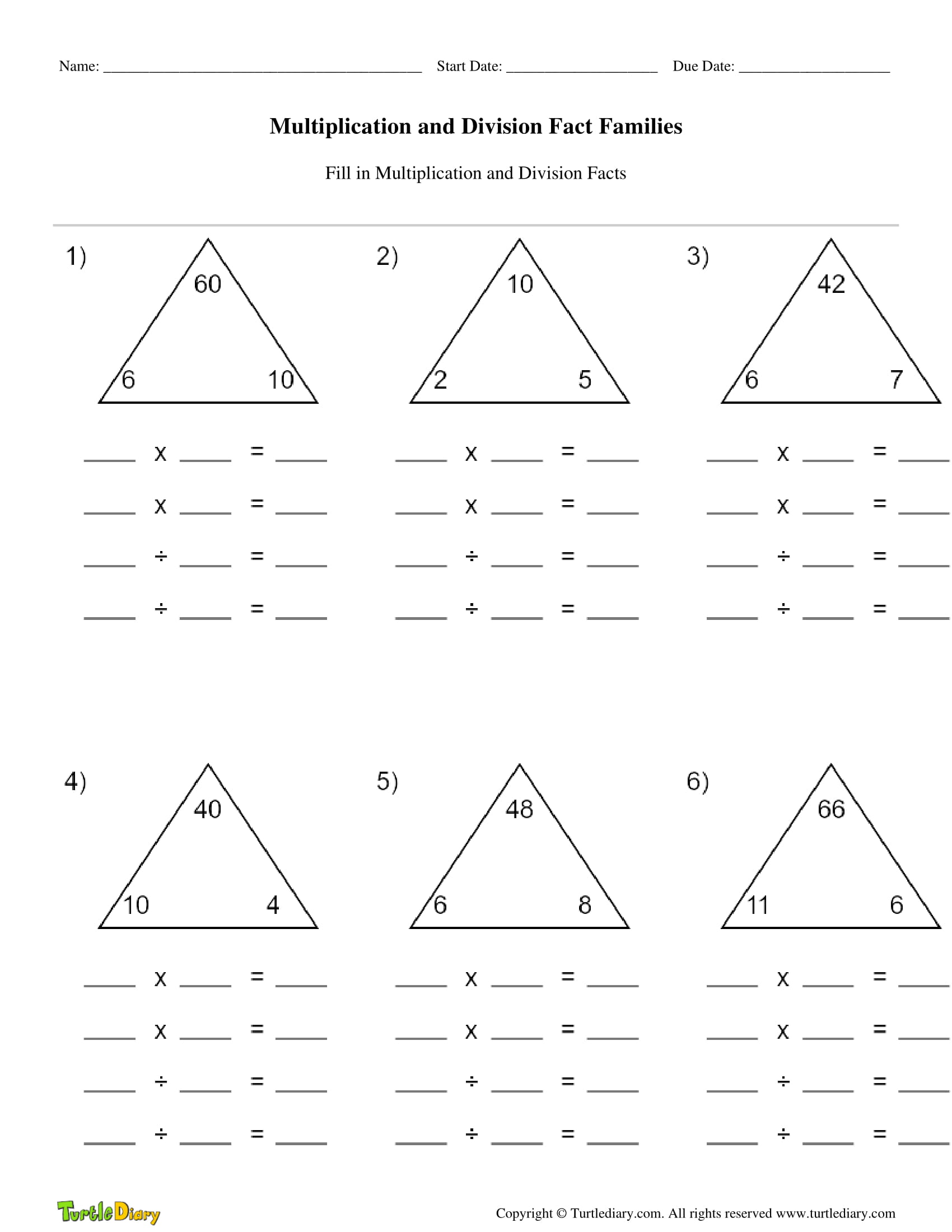 Multiplication And Division Fact Families Turtle Diary Multiplication And Division Fact Families Turtle Diary