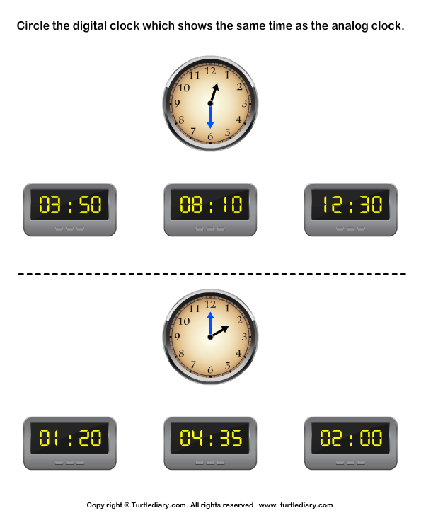 Ich Zrel Zvy ajne Time Worksheet Match Analog And Digital Clock 