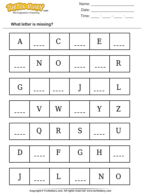 Find The Missing Letters Turtle Diary Worksheet