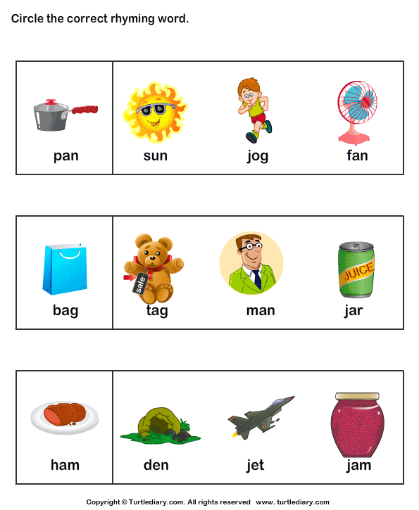 Identify Rhyming Words Turtle Diary Worksheet