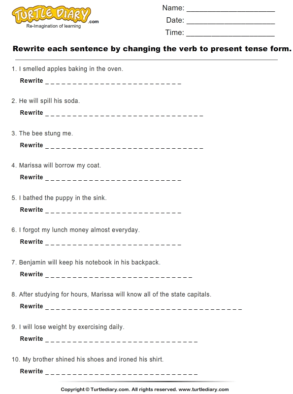 Rewrite Sentence By Changing Verb To Present Tense Form Turtle Diary