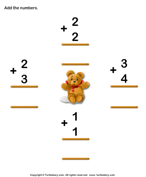 Single Digit Column Addition Turtle Diary Worksheet