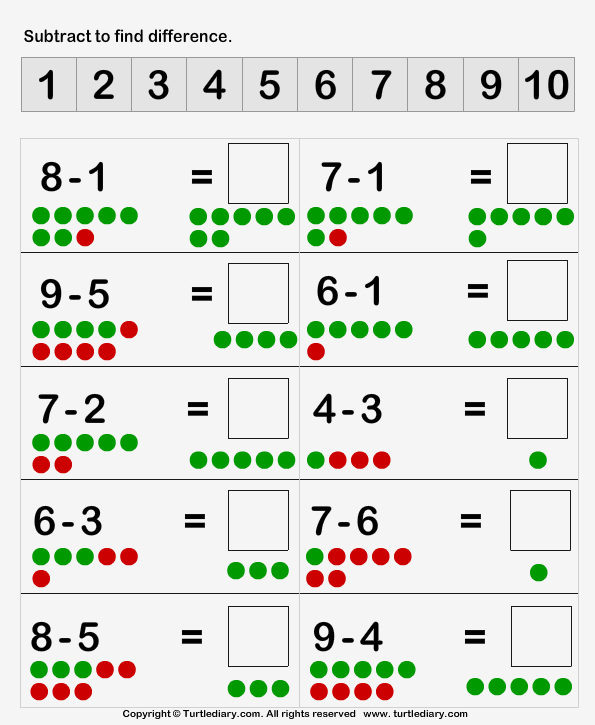 Subtracting Using Dot Figures Turtle Diary Worksheet Subtracting Using Dot Figures Turtle Diary Worksheet