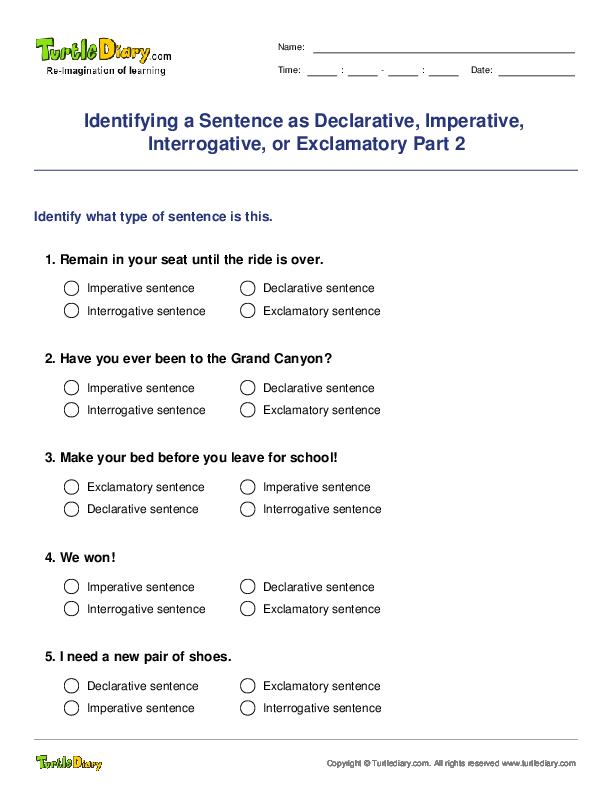 Identifying A Sentence As Declarative Imperative Interrogative Or Identifying A Sentence As Declarative Imperative Interrogative Or